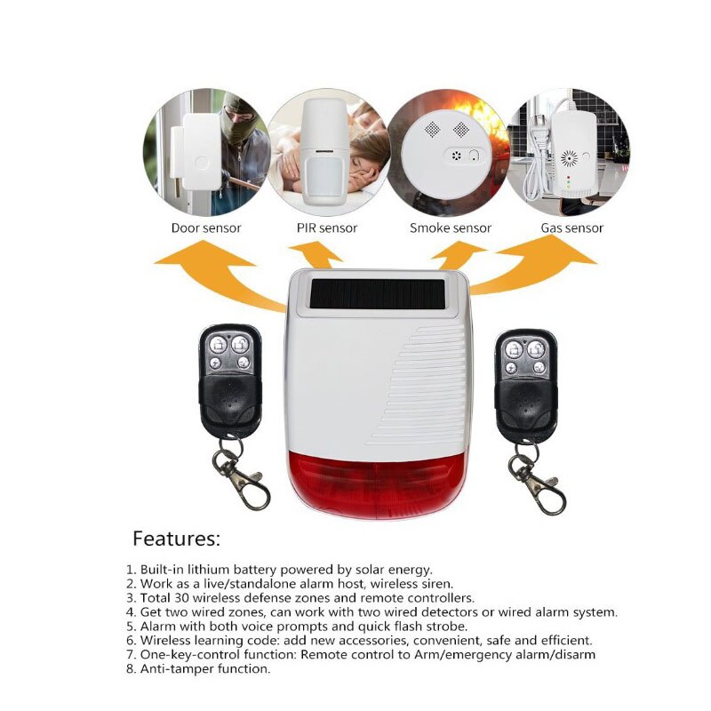 Solar Wireless Sound And Light Siren Red Flashligh... – Grandado