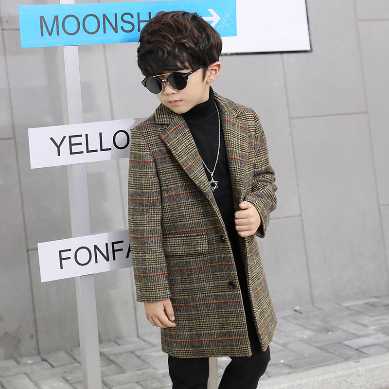 Autumn Winter Boys Jacket Wool Coat Kids Lattice C... – Grandado
