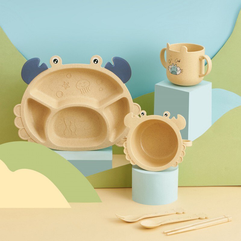 Baby Feeding Set Cartoon Crab Plate Kids Dishes Bo... – Grandado