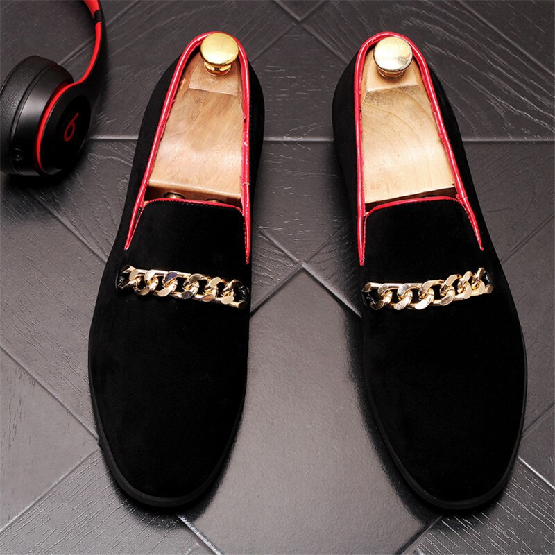 Men Metal chain style embroidery crown flats Dress... – Grandado