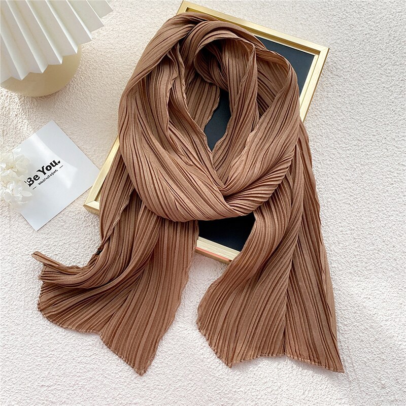 Vintage Green Pleated Scarf Long Crinkled Scarves ... – Vicedeal