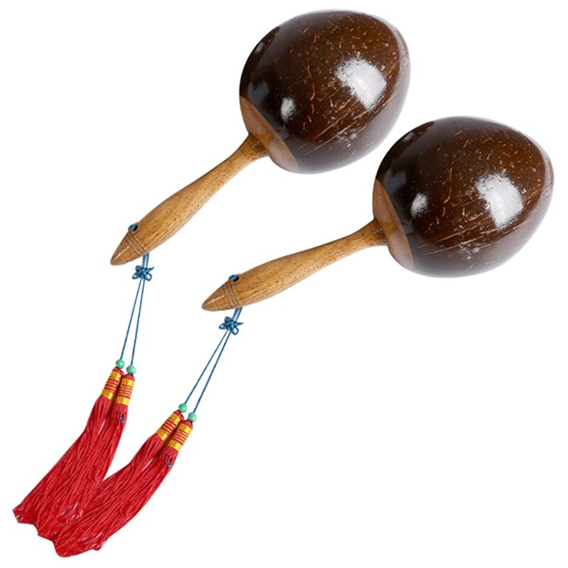1 Pair Maracas Coconut Shell Wooden Maraca Sand Ha... – Grandado