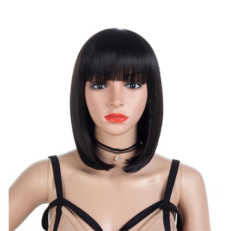 Hywamply 14" Classy Short Bob Wigs with Bangs Blac... – Grandado