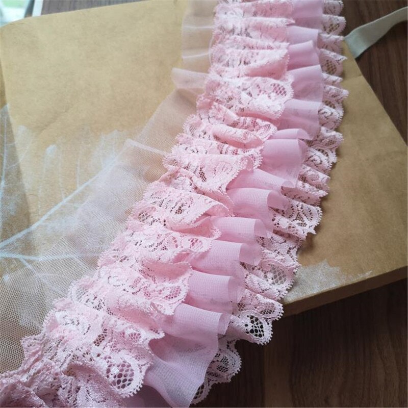 Pink Chiffon Ruffle Lace Trim 3 Layer Pleated Ribb... – Vicedeal