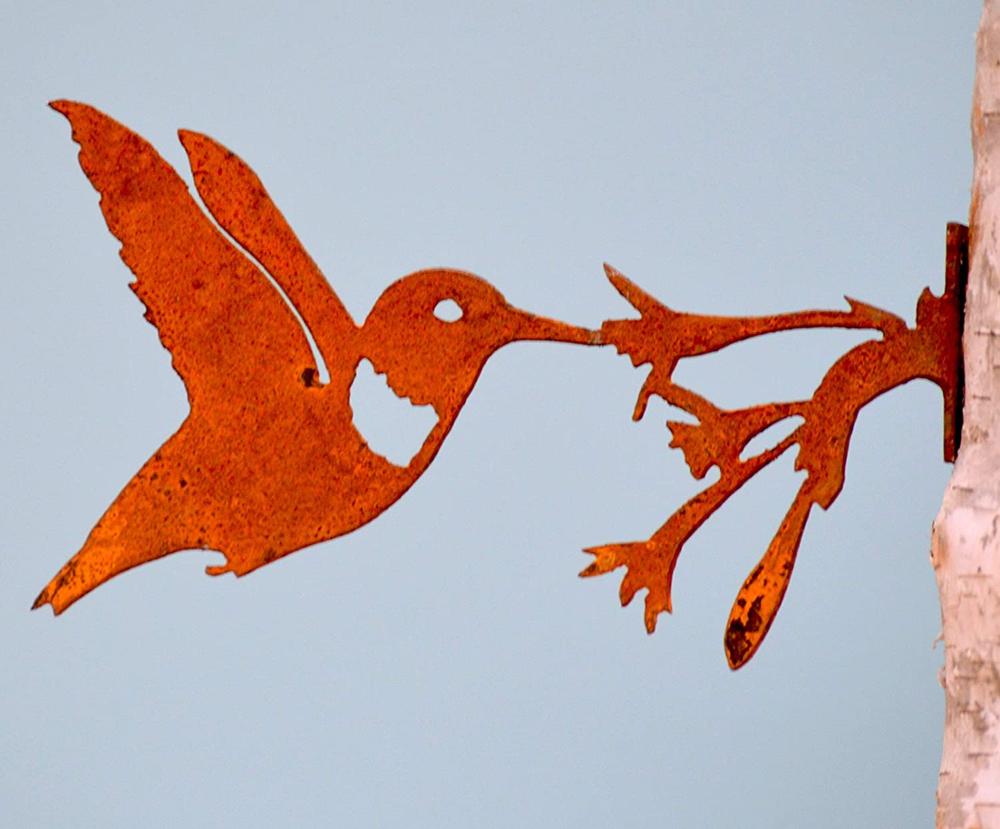 Hummingbird flower tree art rusty metal steel home... – Grandado
