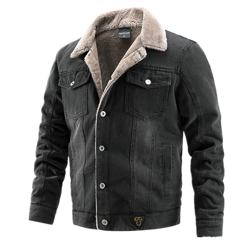 Vintage Velvet Thick Denim Jacket Men Casual Lapel... – Grandado