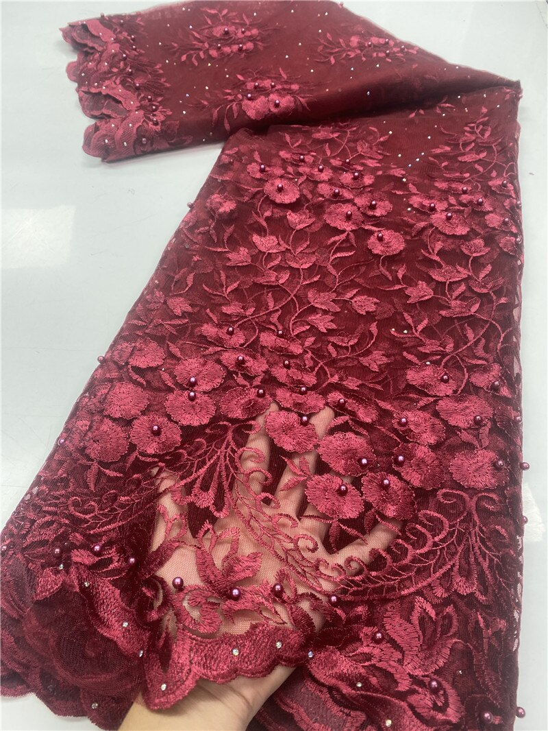 Wine African Lace Fabric Lace French Lace Fabric W... – Grandado