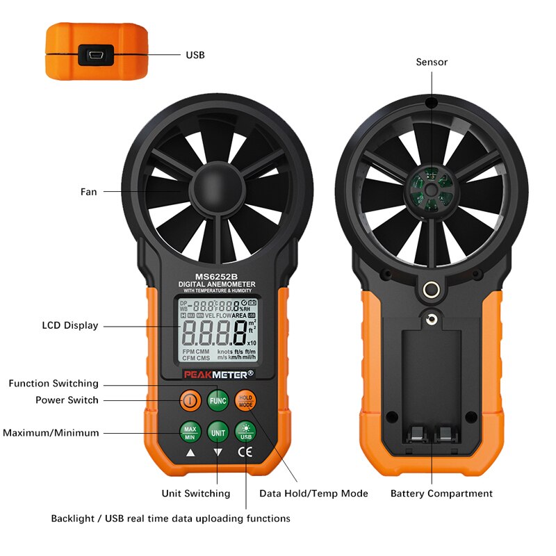 PEAKMETER MS6252B Professionele Wind Speed Test Me... – Vicedeal