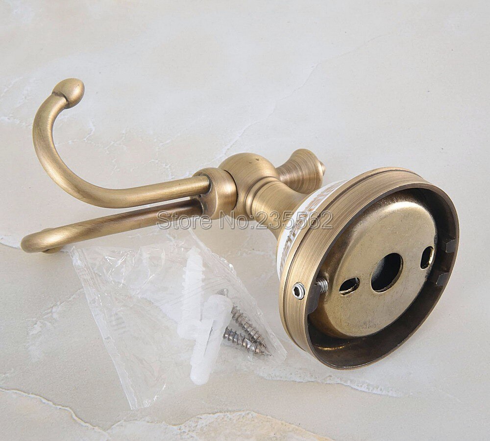 Antique Brass Double Hat and Coat Hooks Dress Robe... – Grandado