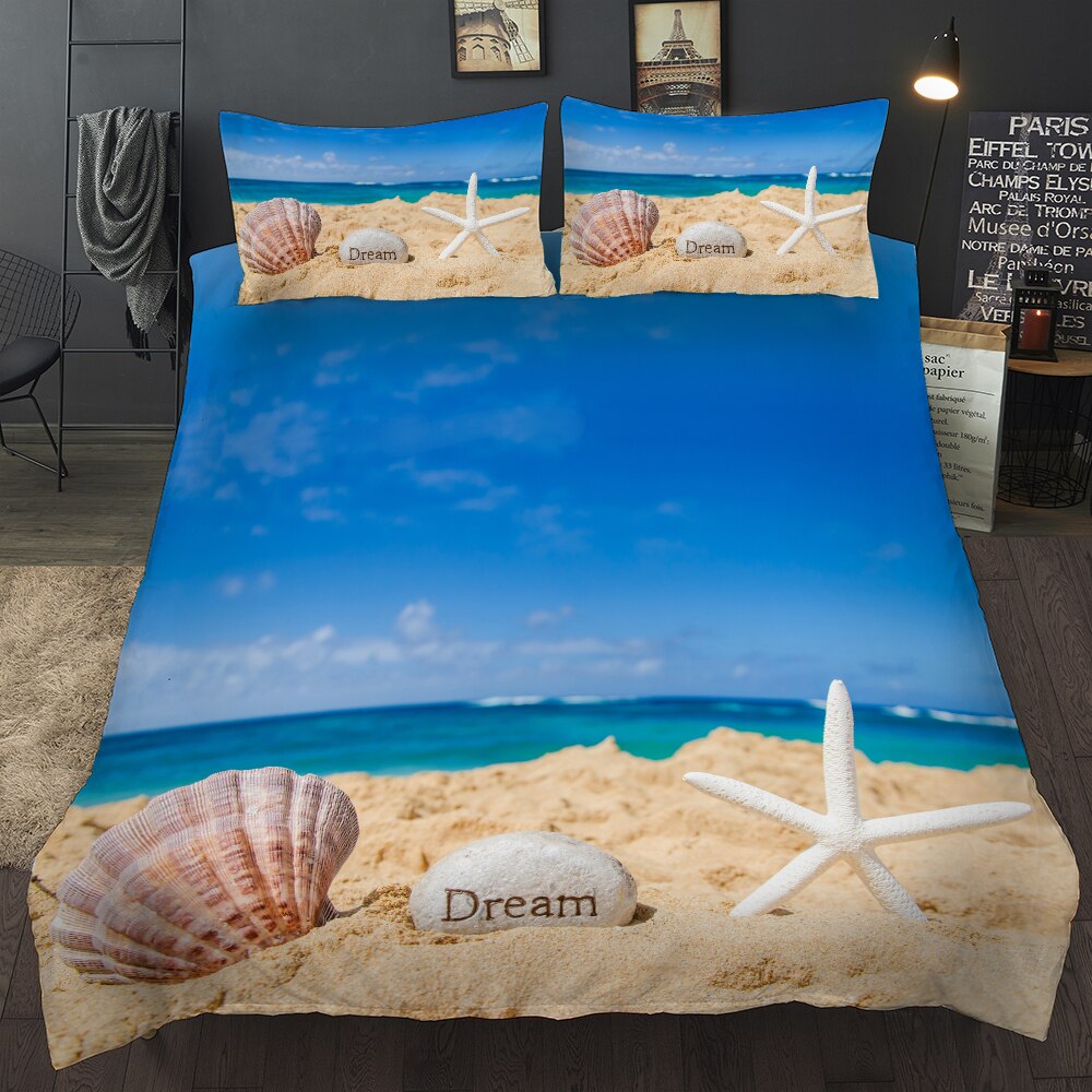 Blue Beach Bedding Set Starfish Shell Single Doubl... – Vicedeal