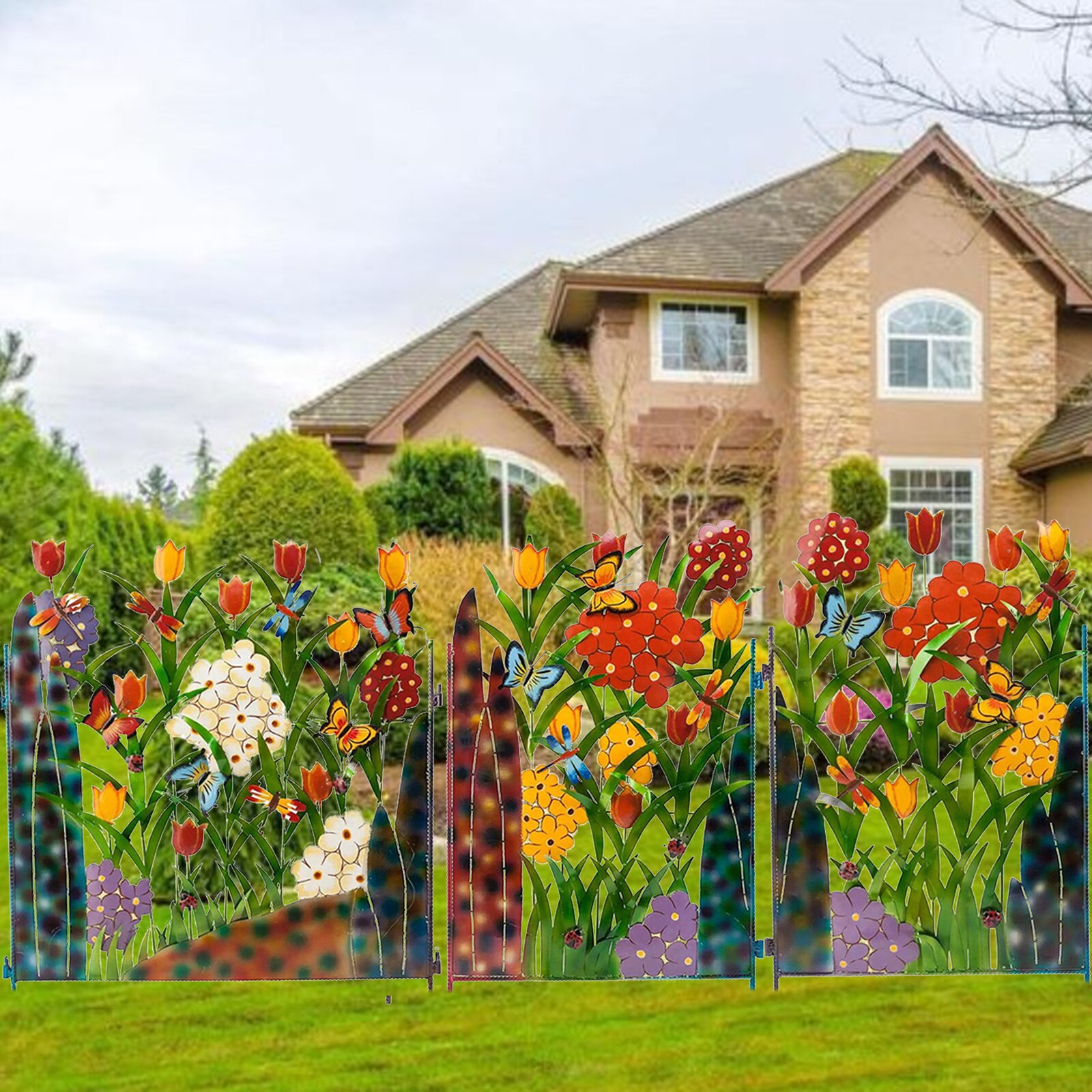 Flowers Fencing Panel Wrought Iron Guardrail Decor... – Grandado