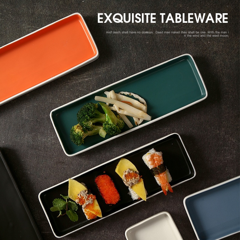 Plato de Sushi de cerámica, plato Rectangular japo... – Grandado