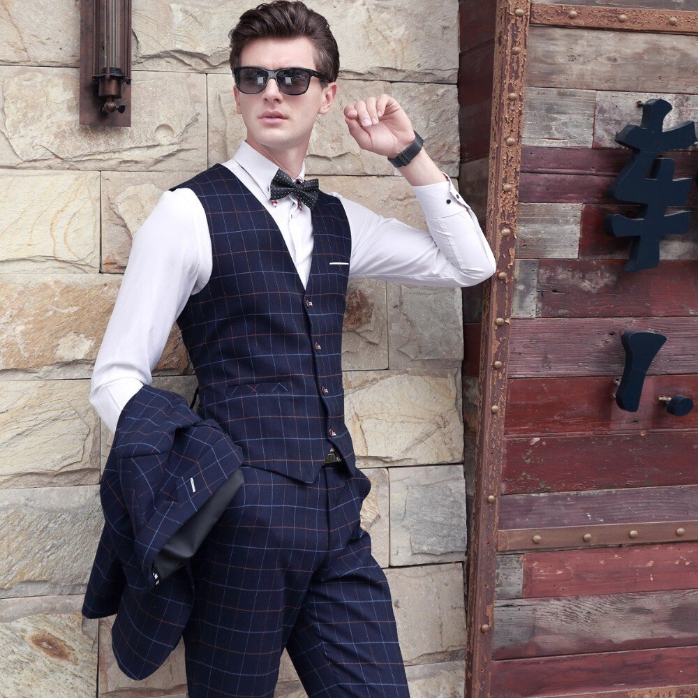 Men's Plaid Vest Formal Dress Business Casual Slim... – Grandado