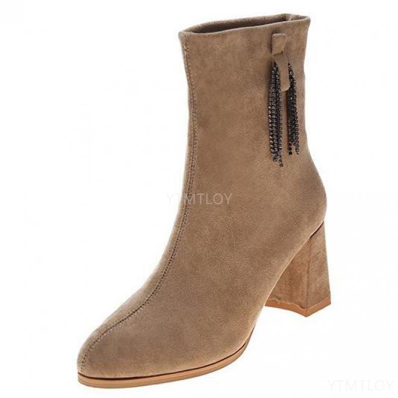 Botas de piel de ante para mujer, botines de tacón... – Vicedeal