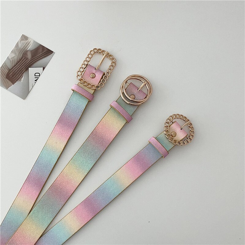 Colorful Rainbow Jeans Belts For Women Belt Female... – Grandado