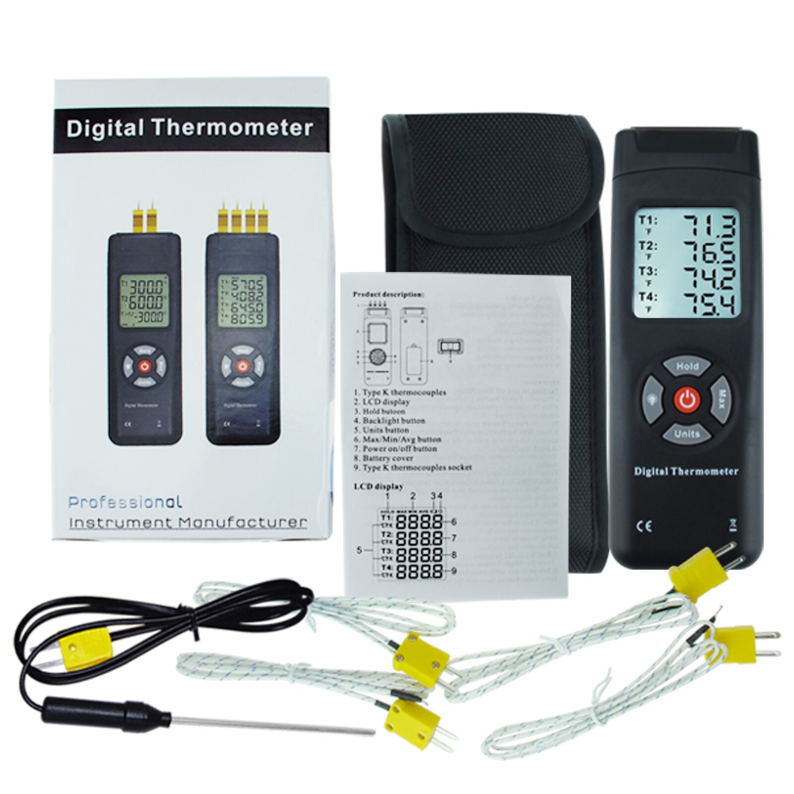 4 Kanaals Digitale Thermokoppels Type K Thermomete... – Vicedeal