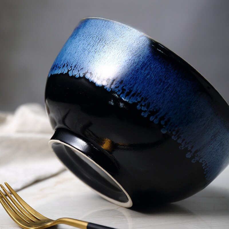 Japanese rice bowl stoneware tableware black retro... – Grandado
