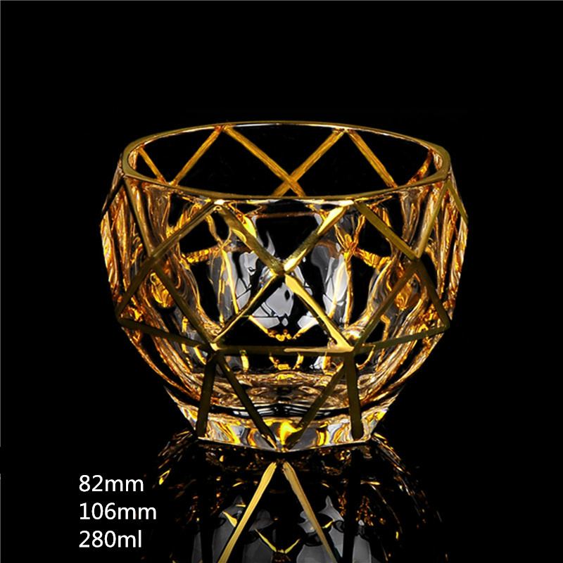 Slap-up Trace Golden Wide Rim Crystal Whiskey Glas... – Grandado