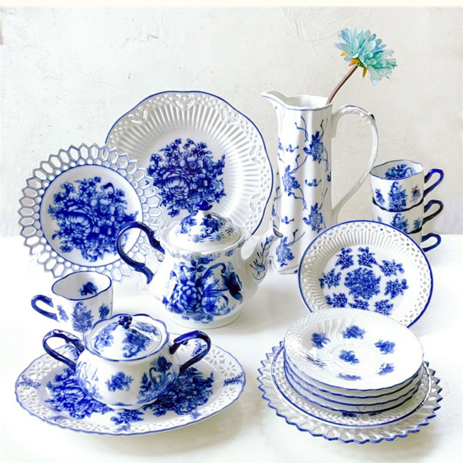Ceramic dish blue and white tea set openwork plate... – Grandado