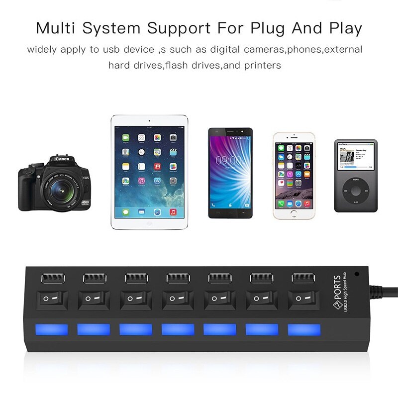 LED USB 2.0 Adapter Hub Multi-Port Socket Powered ... – Grandado