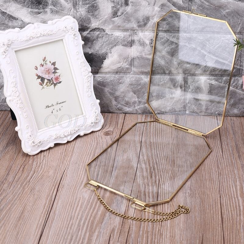 Octagon Floating Hanging Photo Frame Metal Glass P... – Grandado