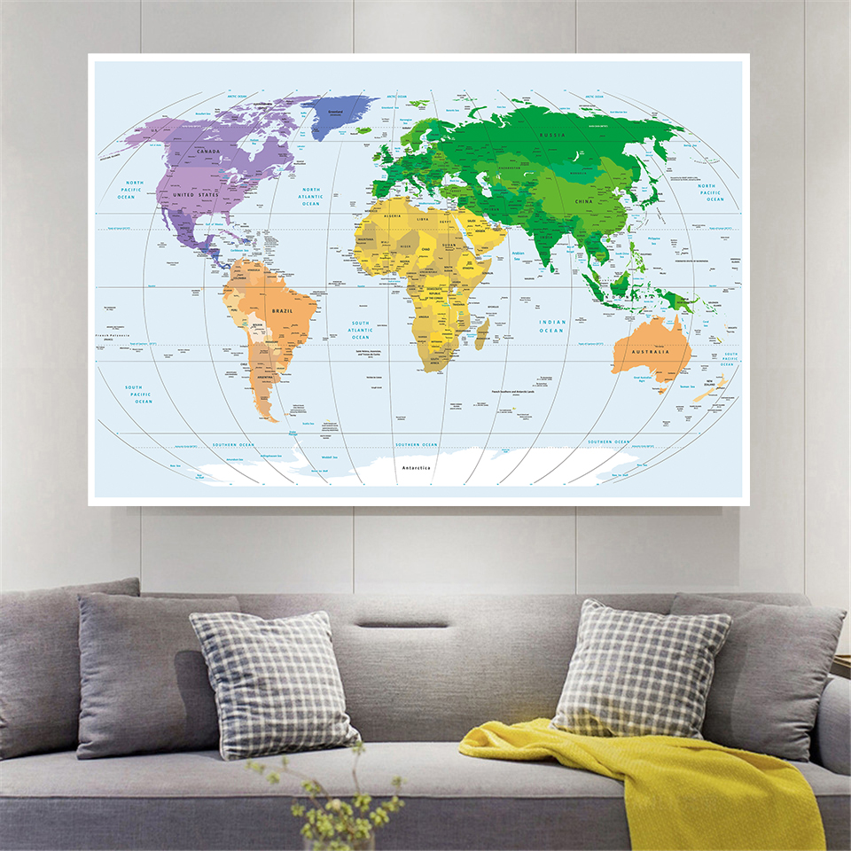 225*150cm The World Political Map Wall Art Poster ... – Grandado