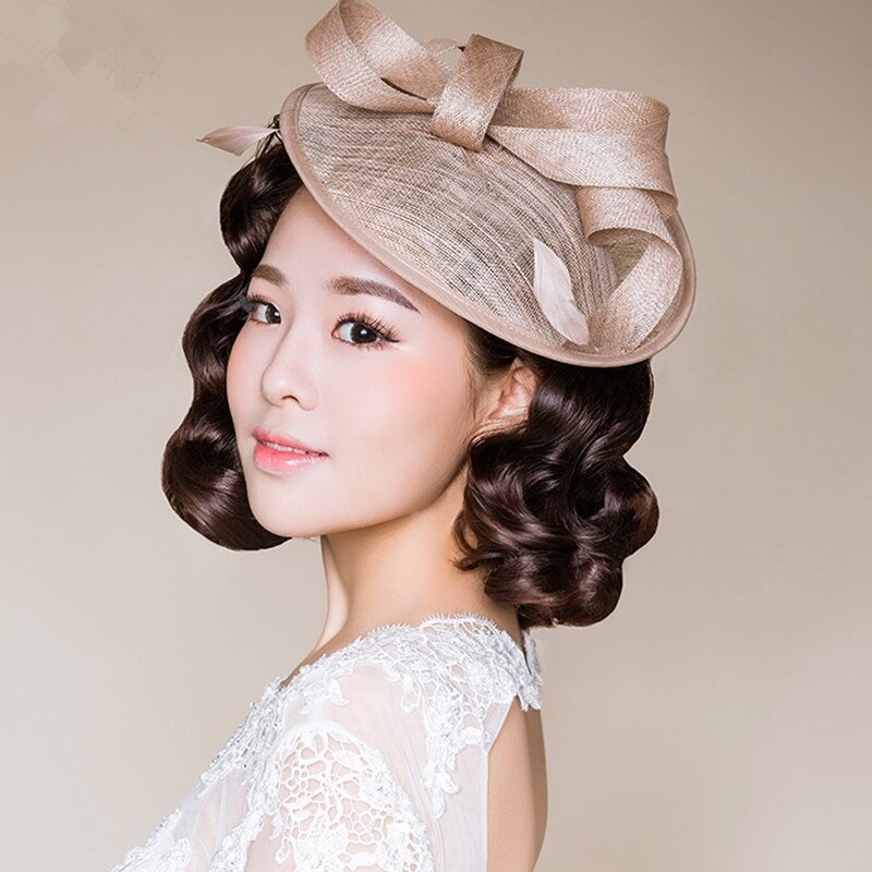 Women Bridal Hat Linen with Feather Lady Chic Fasc... – Grandado
