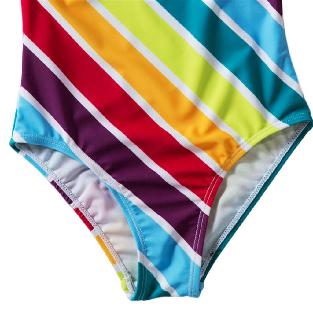 Children Girls Bikini Beach Striped Stitching One-... – Vicedeal