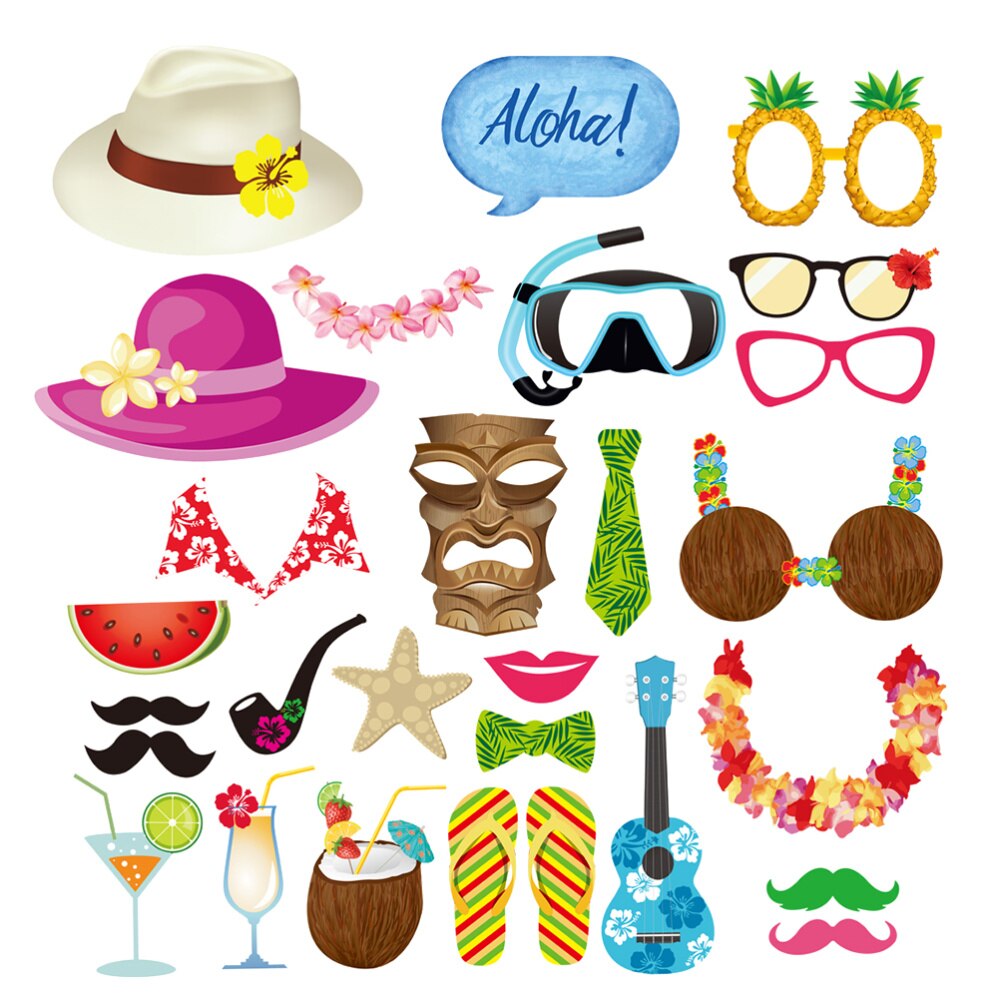 28pcs Hawaii Photo Booth Props Kit Beach Vacation ... – Grandado