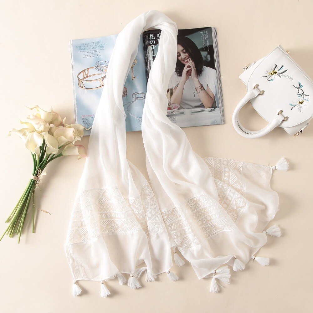 KL1106 White beach tassel lace embroider tippet wo... – Vicedeal