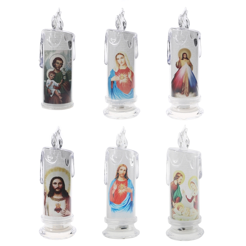 P82C Jesus Virgin Christ Candle Lamp Romantic Teal... – Grandado