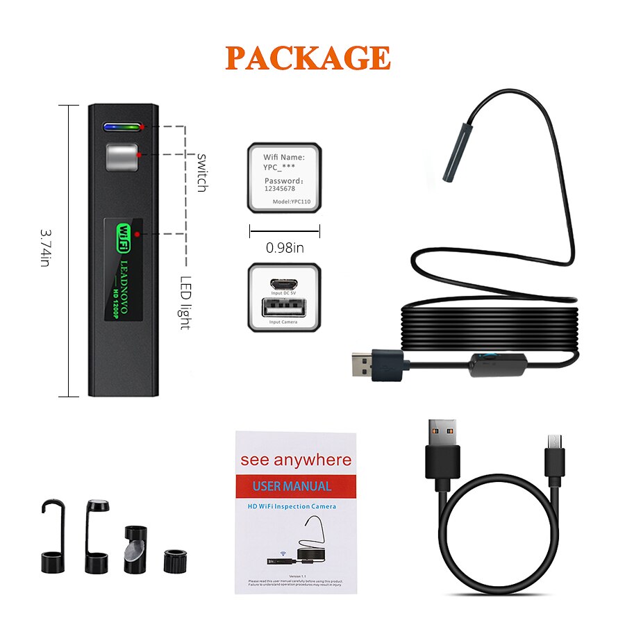 Waterproof WiFi Endoscope Borescope Inspection 8LE... – Vicedeal