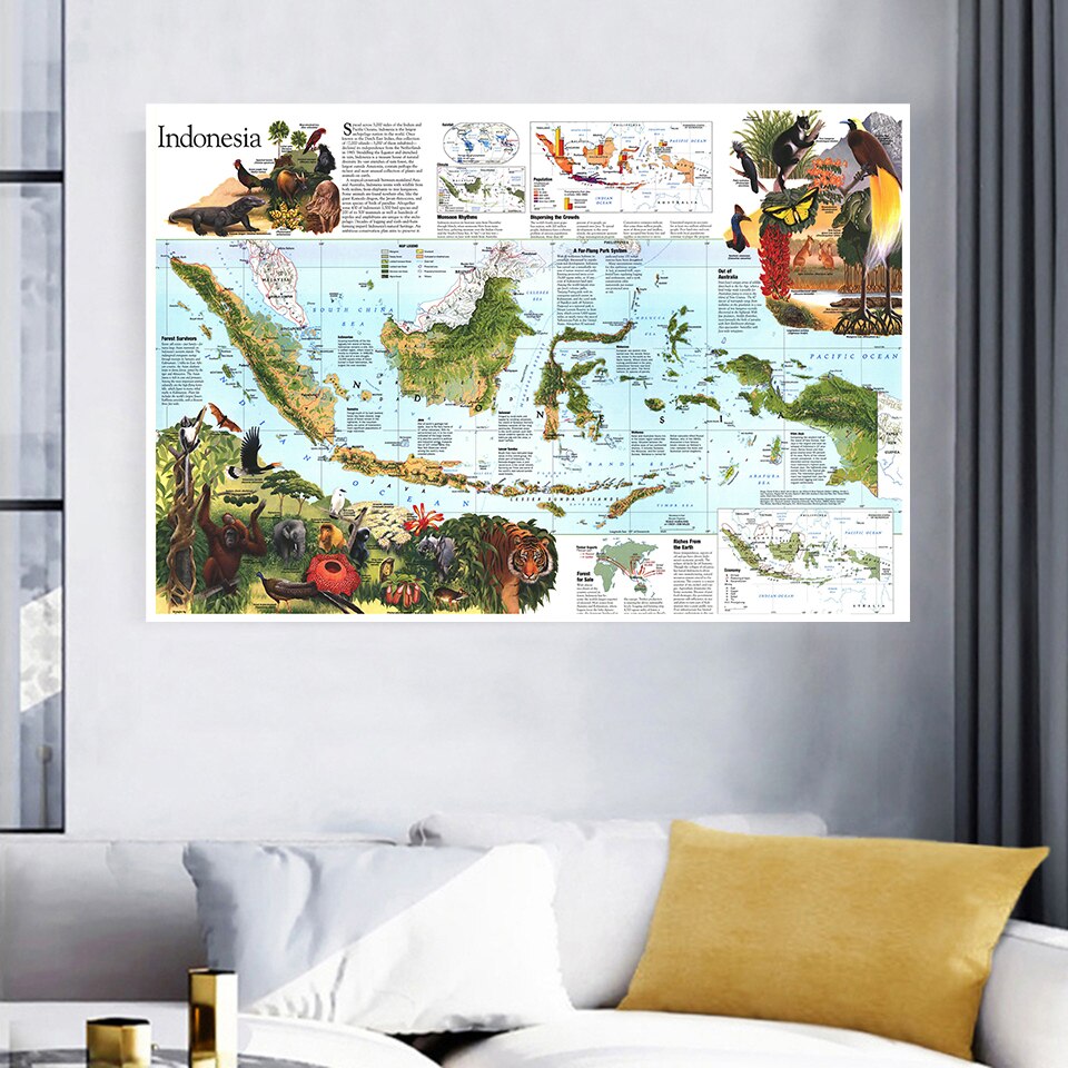 150*100cm Map of The Indonesia Vintage Wall Art Po... – Vicedeal
