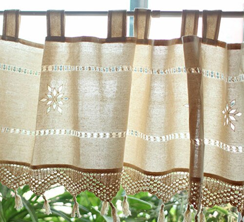 Hand-made grof doek korte gordijn. Opengewerkte bo... – Vicedeal