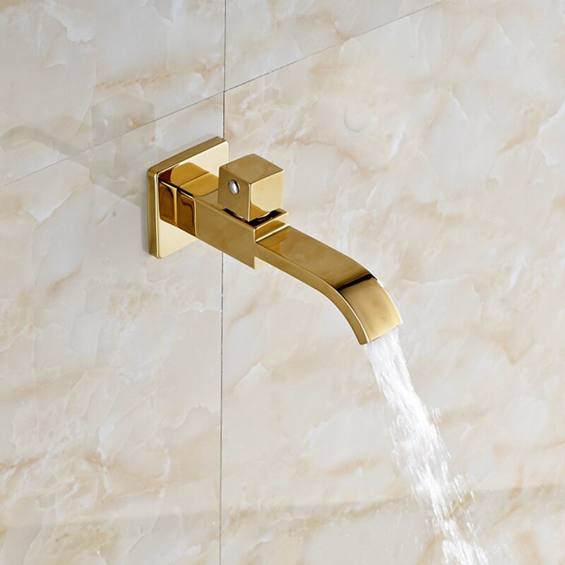 Waterfall Spout Golden Brass Wall Mounted Bathroom... – Grandado