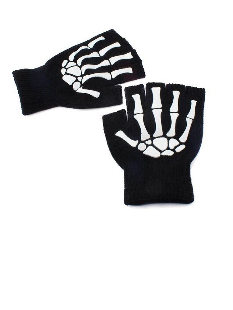 Black Fluorescent Knitted Skull Skeleton Gloves Fi... – Grandado