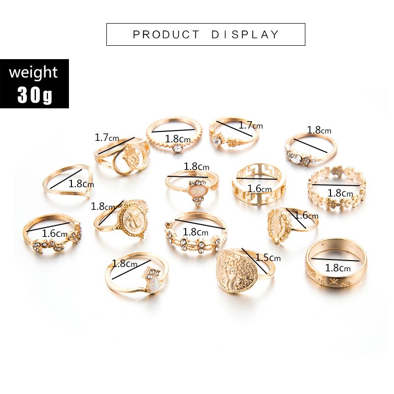 15 Teile/satz Boho Reines Mary Gold Ringe für Frau... – Vicedeal