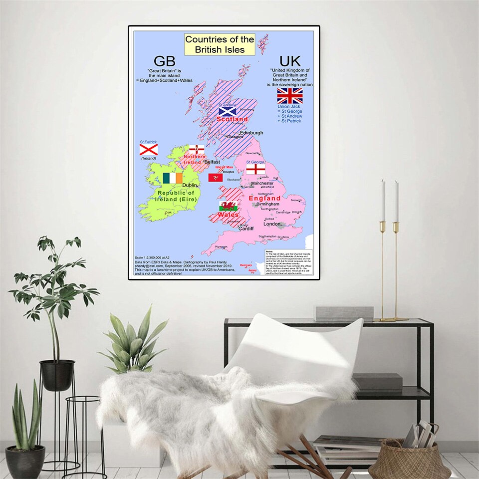 42*59cm Political Map of The UK Vintage Canvas Pai... – Grandado