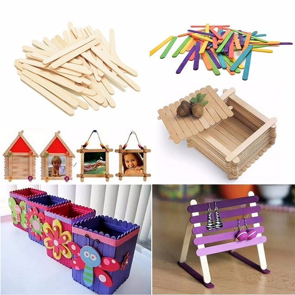 100Pcs/Set Popsicle Sticks Natural Wooden Pop Pops... – Grandado