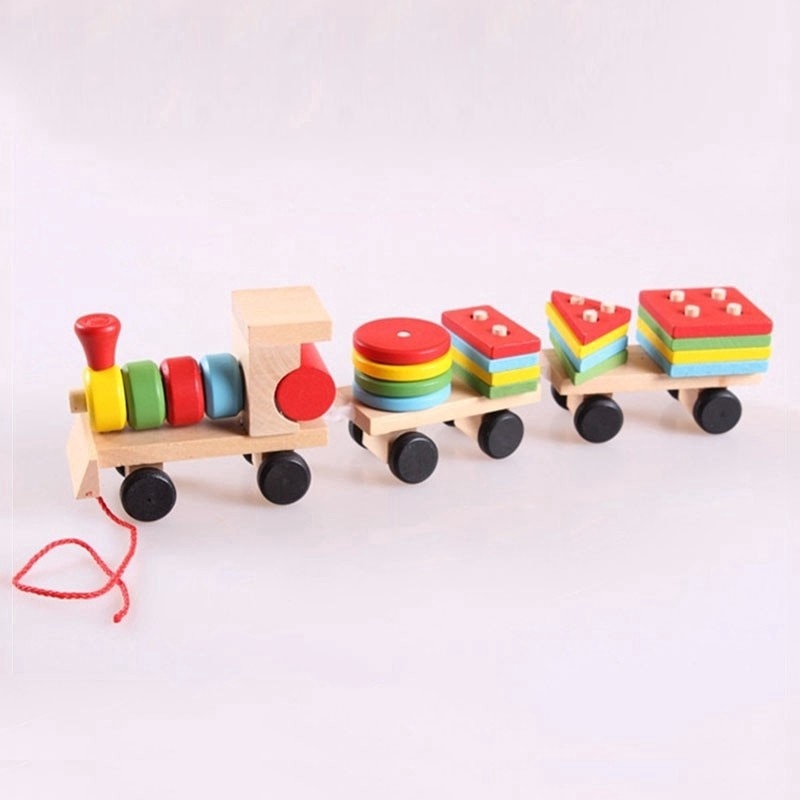 Wooden Three Small Train Set Carriage Geometric Sh... – Vicedeal
