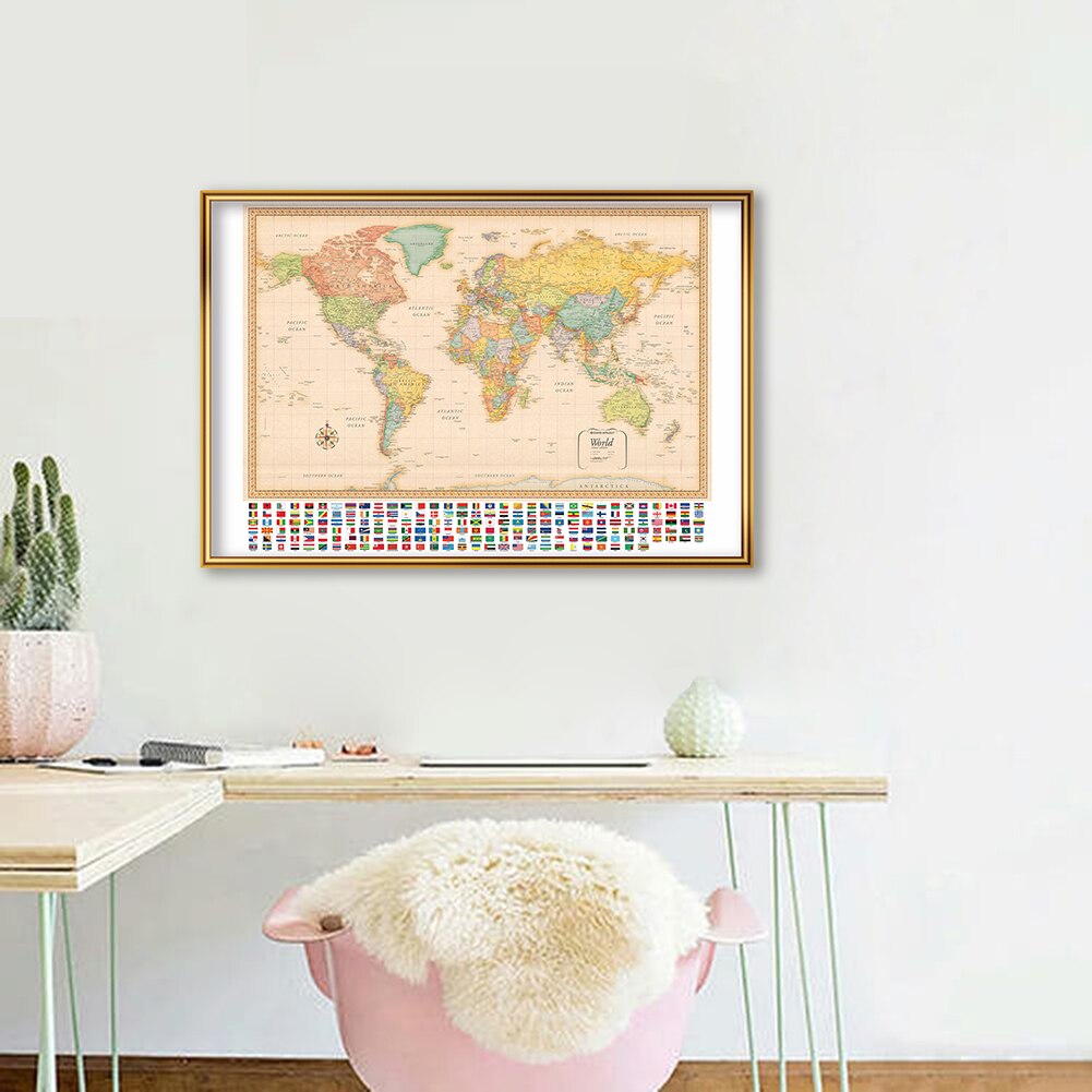 59*42cm The Vintage World Map with National Flags ... – Vicedeal
