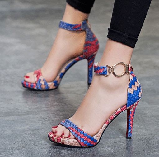 Plaid High Sandals Women Cross-Tied Heels Ladies A... – Grandado