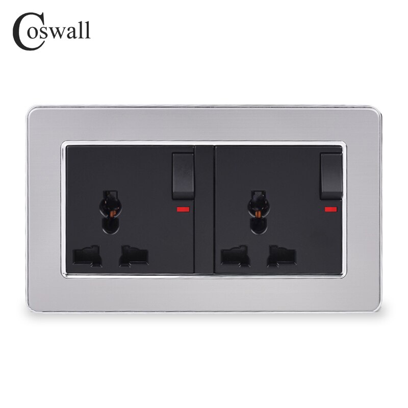 COSWALL Stainless Steel Panel 2 Gang 13A Universal... – Grandado