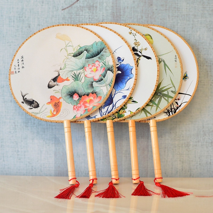 Vintage Dansen Fan Chinese Traditionele Ronde Pale... – Vicedeal