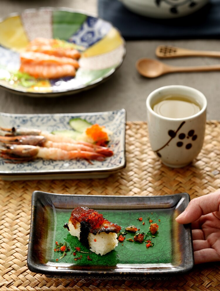 Plato rectangular de cerámica gruesa para sushi – Grandado