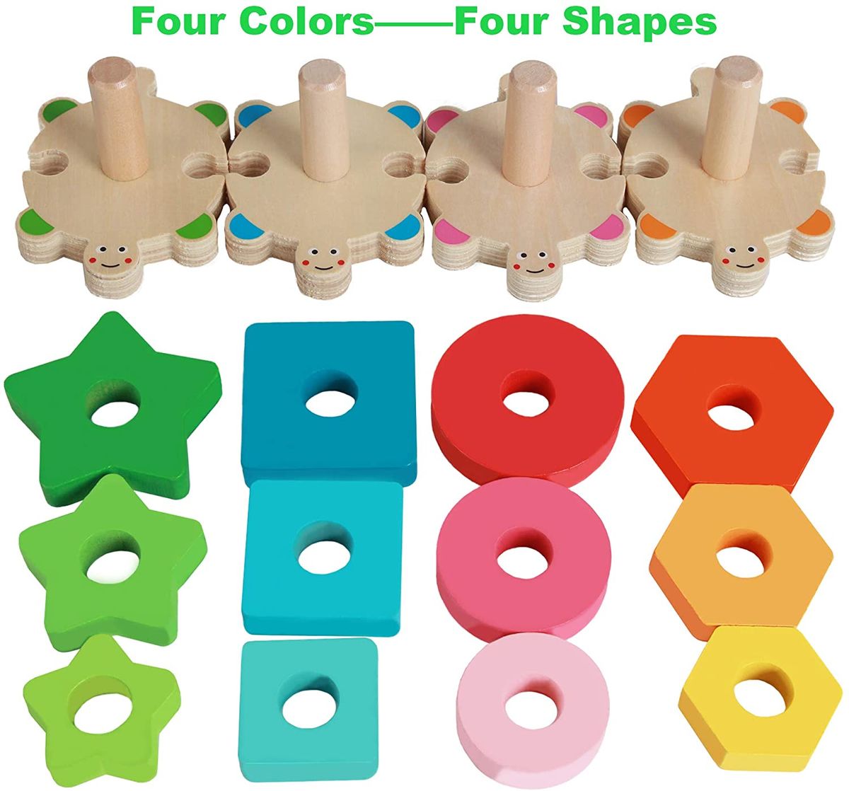Wooden Sorting & Stacking Toys, Shape Color Re... – Grandado
