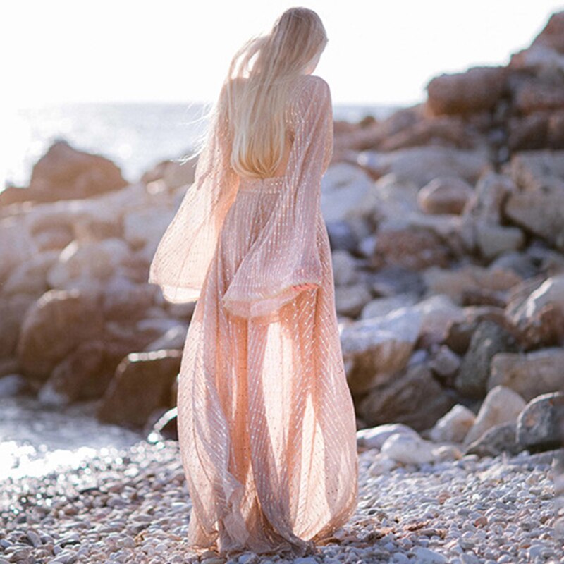 Peachtan Vintage see through cover ups Sequin swim... – Grandado