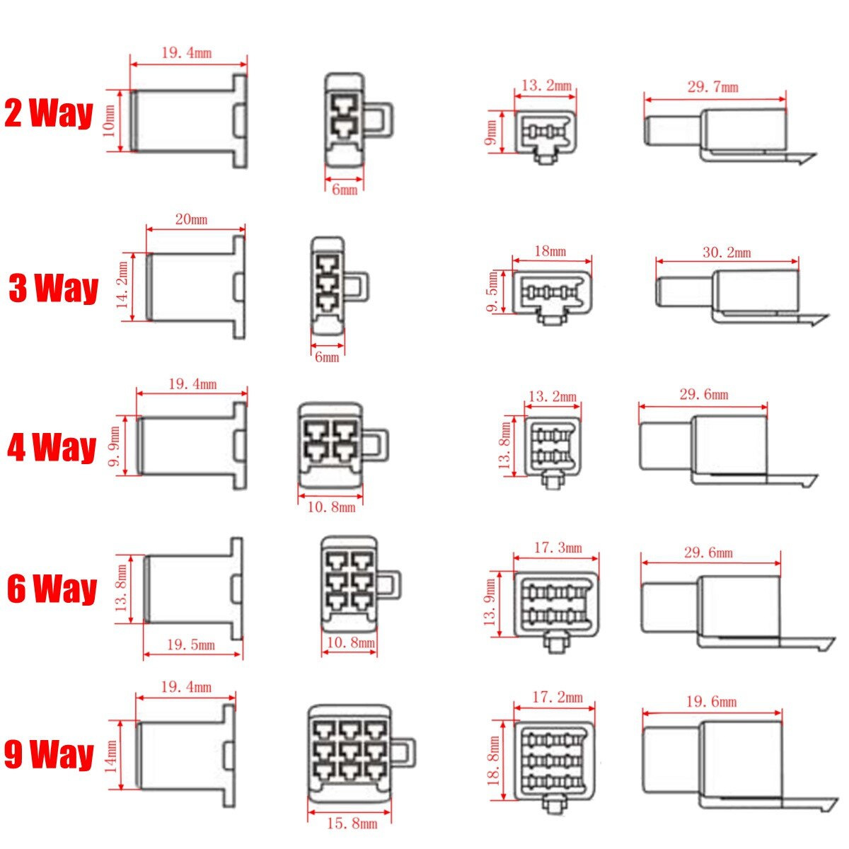 2 3 4 6 9 Way 2.8mm Motorcycle Battery Connector T... – Grandado