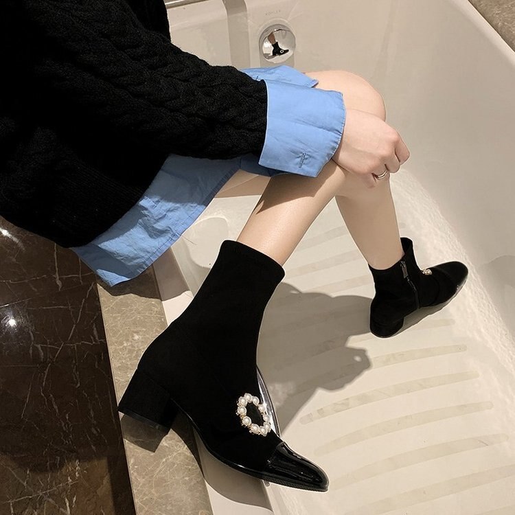 Botas de invierno con hebilla de perla para mujer,... – Vicedeal