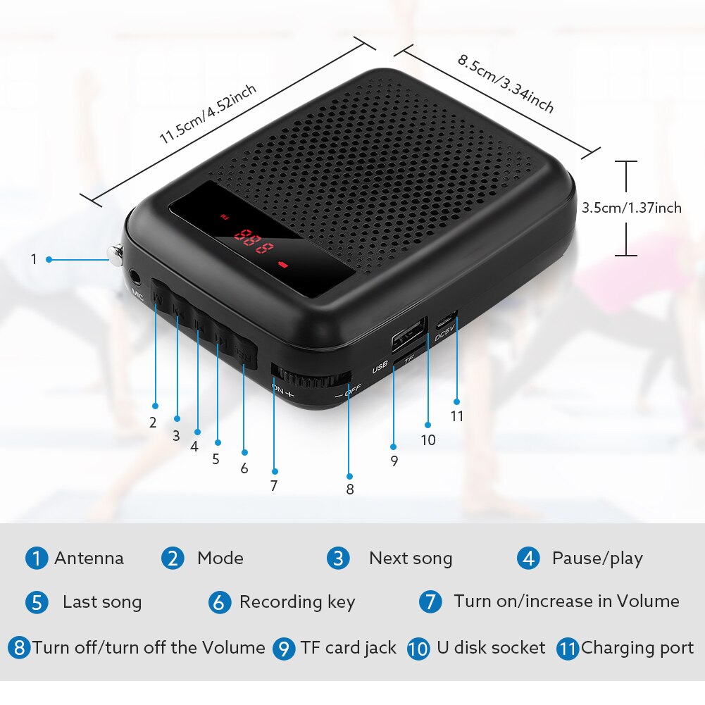 Portable Voice Amplifier Microphone FM Radio AUX A... – Grandado